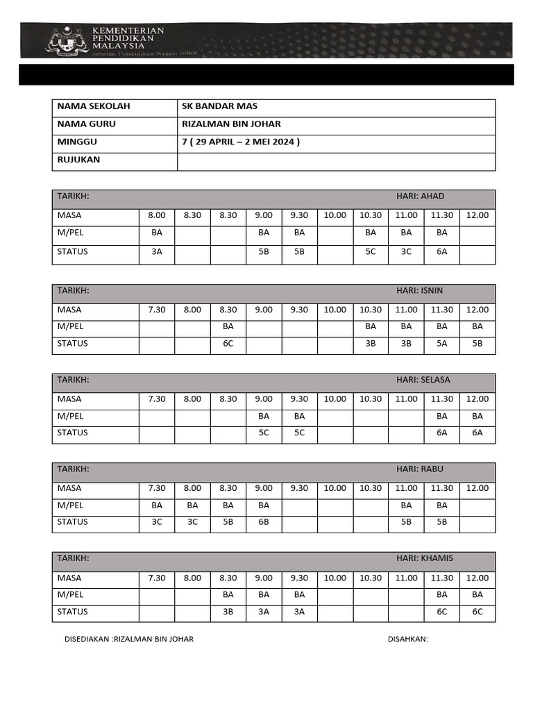 Rekod Penghantaran RPH 2024 | PDF