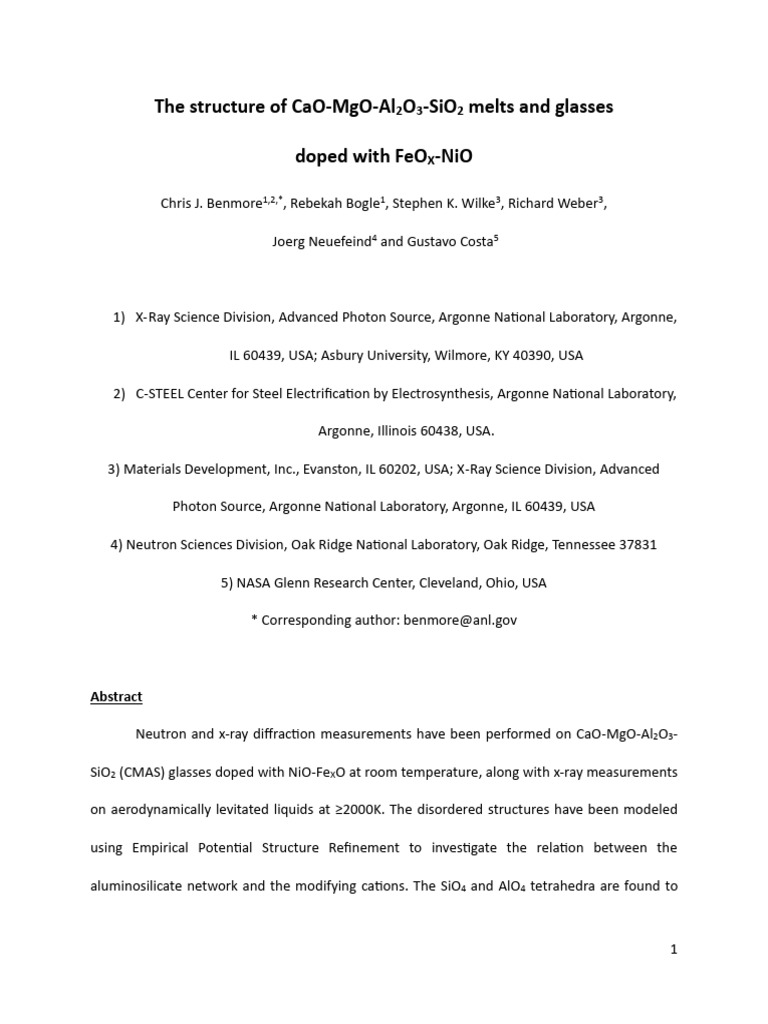 CMAS Paper Revised | PDF | X Ray Crystallography | Glasses