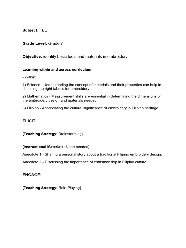 Lesson Plan | PDF | Embroidery | Educational Assessment