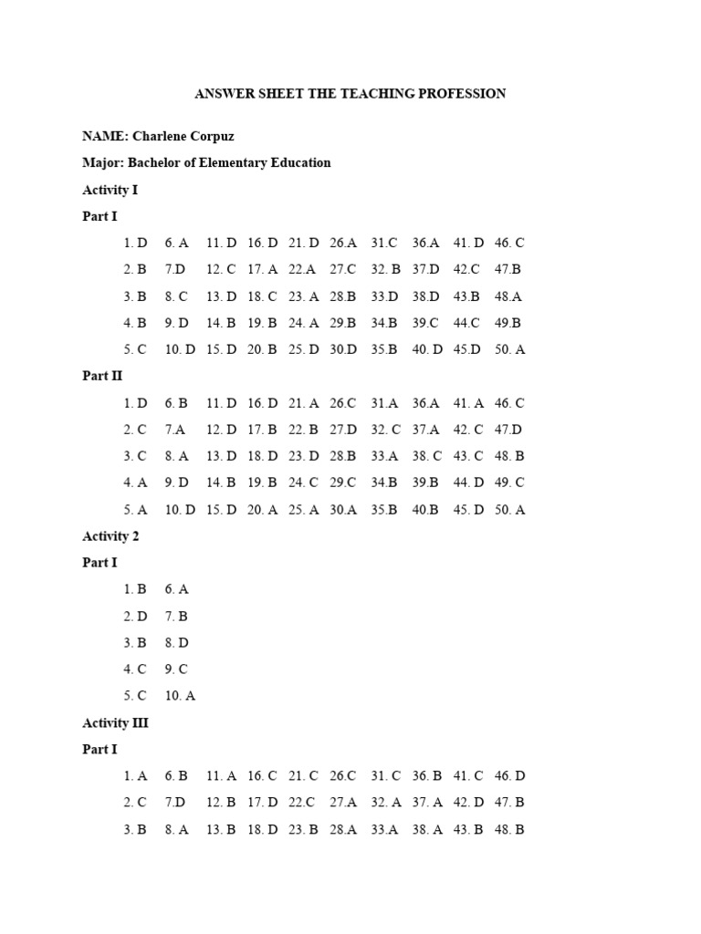 Education Major Exam Keys | PDF