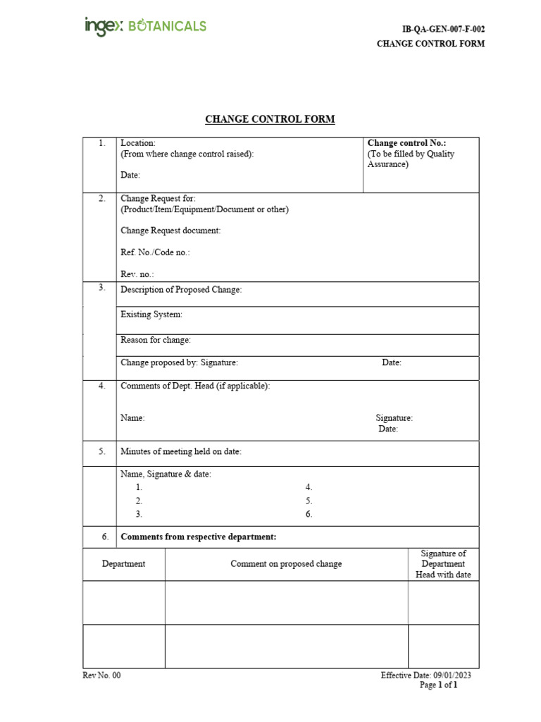 Change Control Form - IB | PDF | Quality Assurance | Evaluation