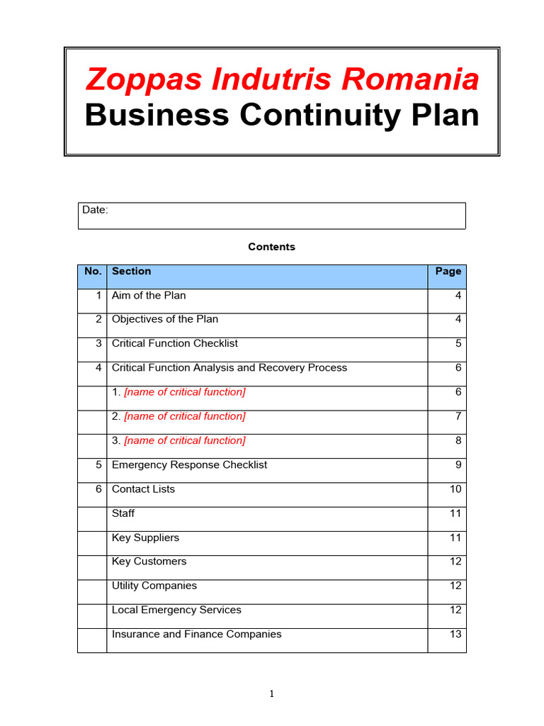 Business Continuity Plan Template | PDF | Emergency | Supply Chain