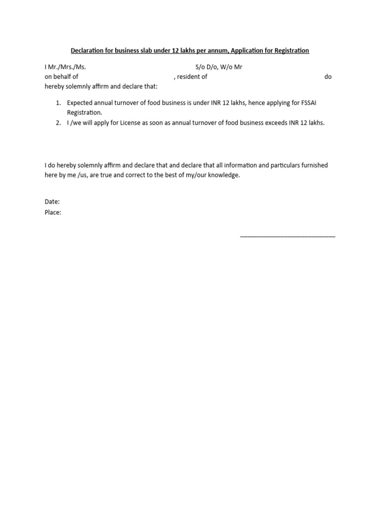 Foscos Fssai Declaration 12 Lakhs | PDF