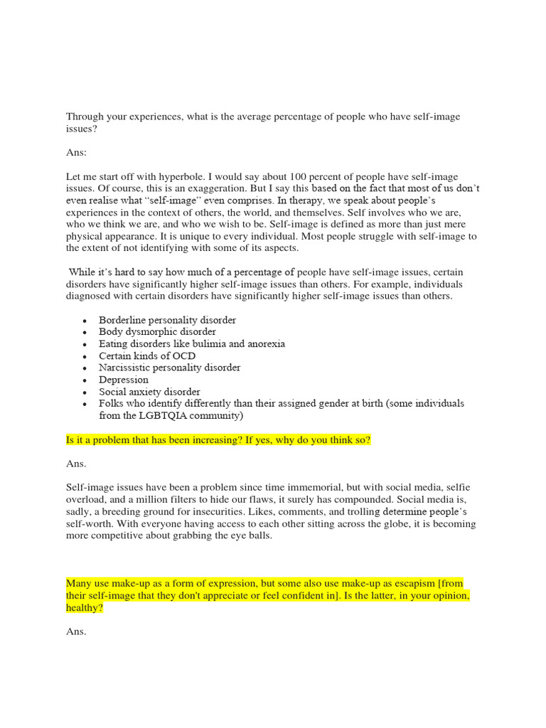 Understanding Self-Image Issues and Makeup | PDF | Mental Disorder ...
