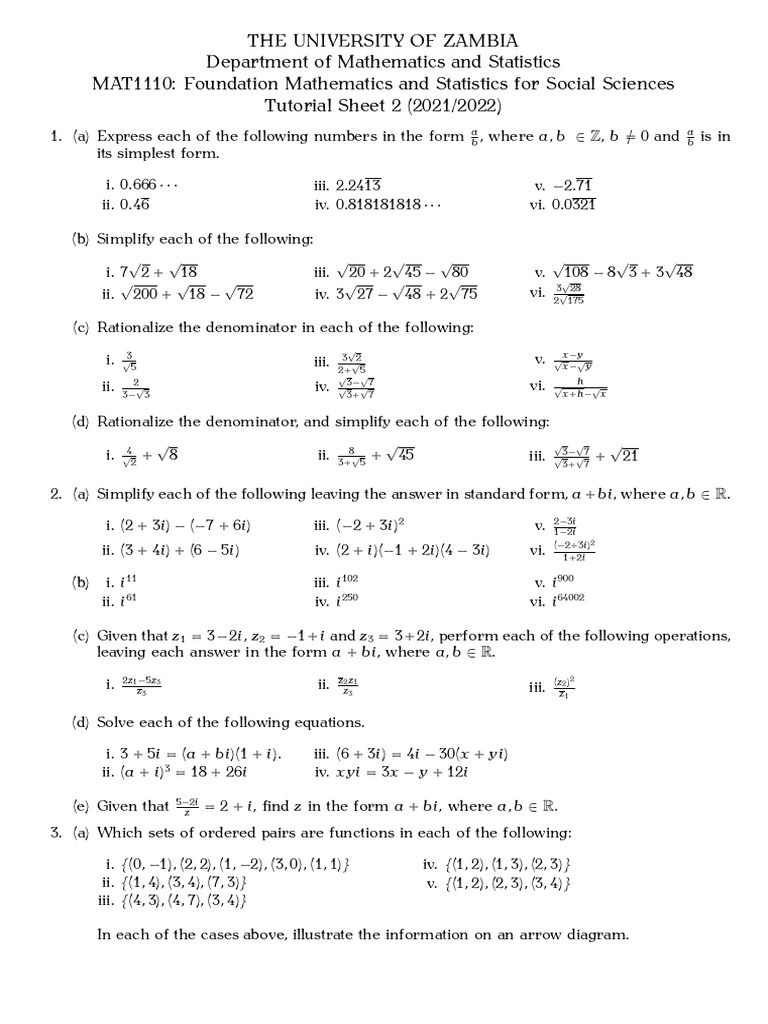 Mat1120 Tutorial Sheet2 | PDF | Square Root | Mathematical Relations