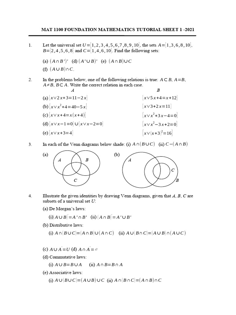 Mat 1100 Tutorial Sheet 1 | PDF | Mathematics | Abstract Algebra