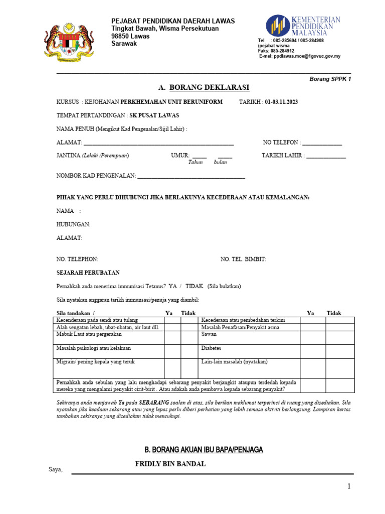 Borang Deklarasi Akuan Ibu Bapa | PDF