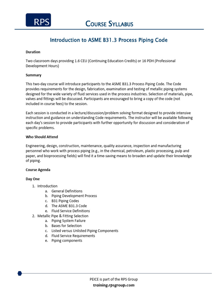 Introduction to ASME B31.3 Process Piping Code | PDF | Welding ...