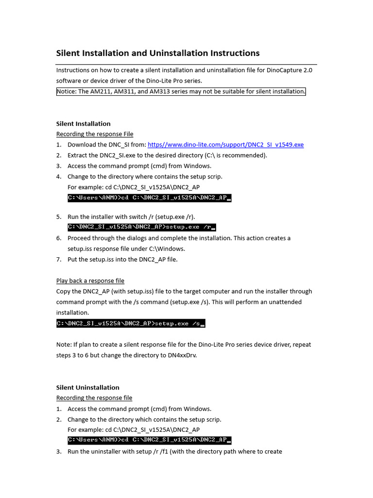 DinoCapture 2.0 Silent Installation (English) | PDF | Computers