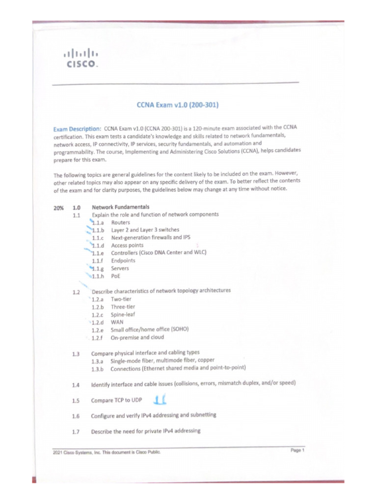 Handwritten-CCNA Exam v1.0 (200-301) - 1 | PDF