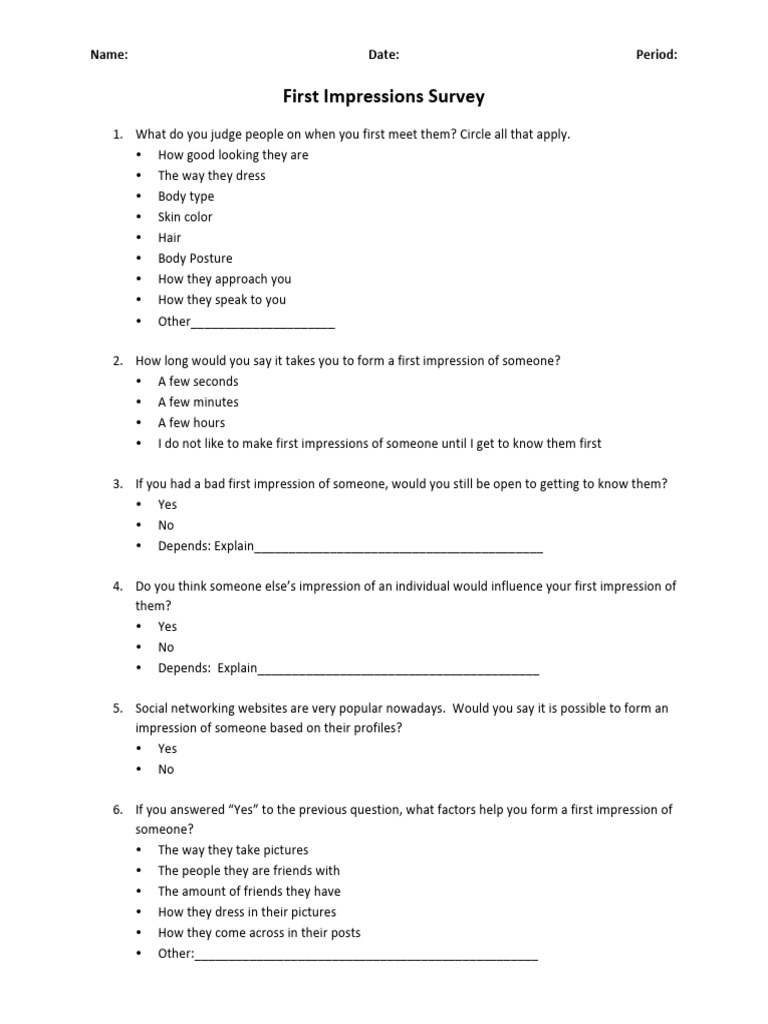 7.1.2 First Impressions Survey-1 | PDF