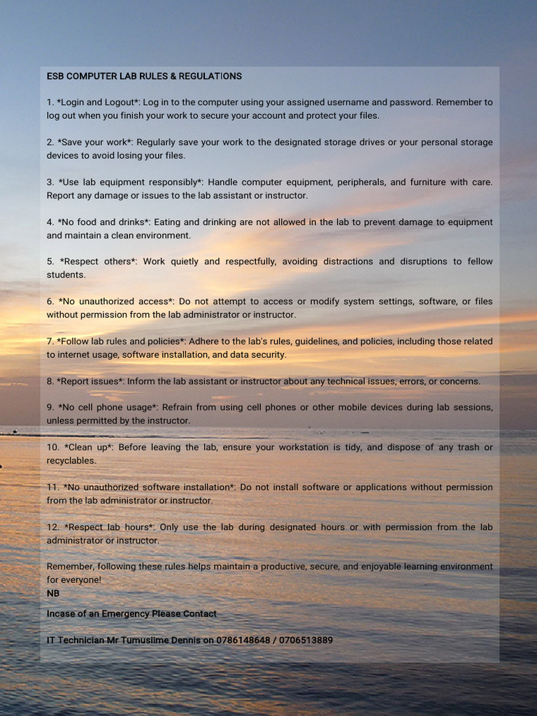 Computer Lab Rules | PDF