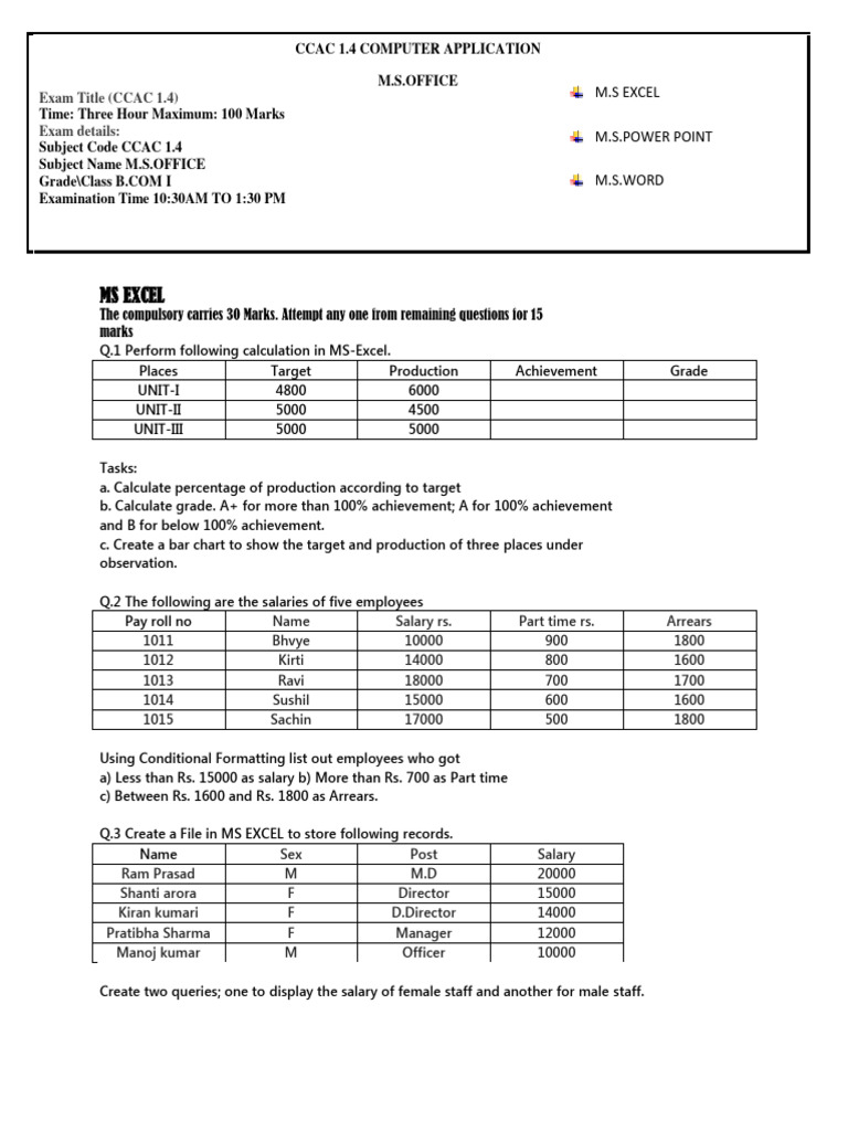 MS Excel, PowerPoint, and Word Exam Guide | PDF | Computing | Software