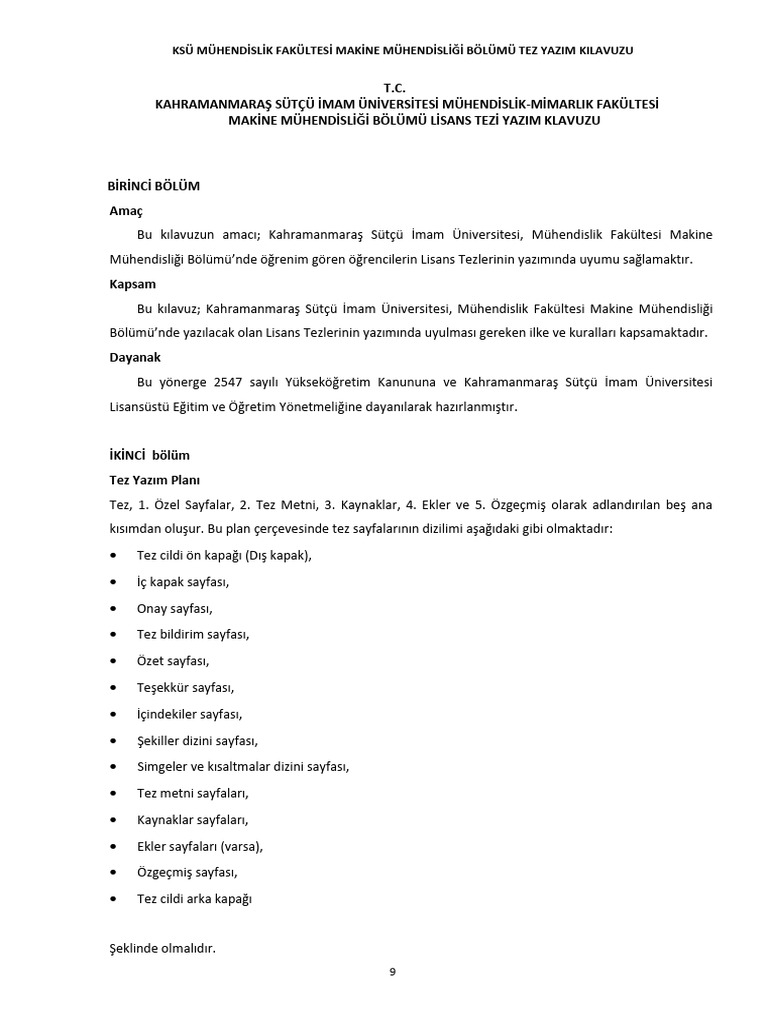 Tez Yazım Kılavuzu - 1803161112266477 | PDF