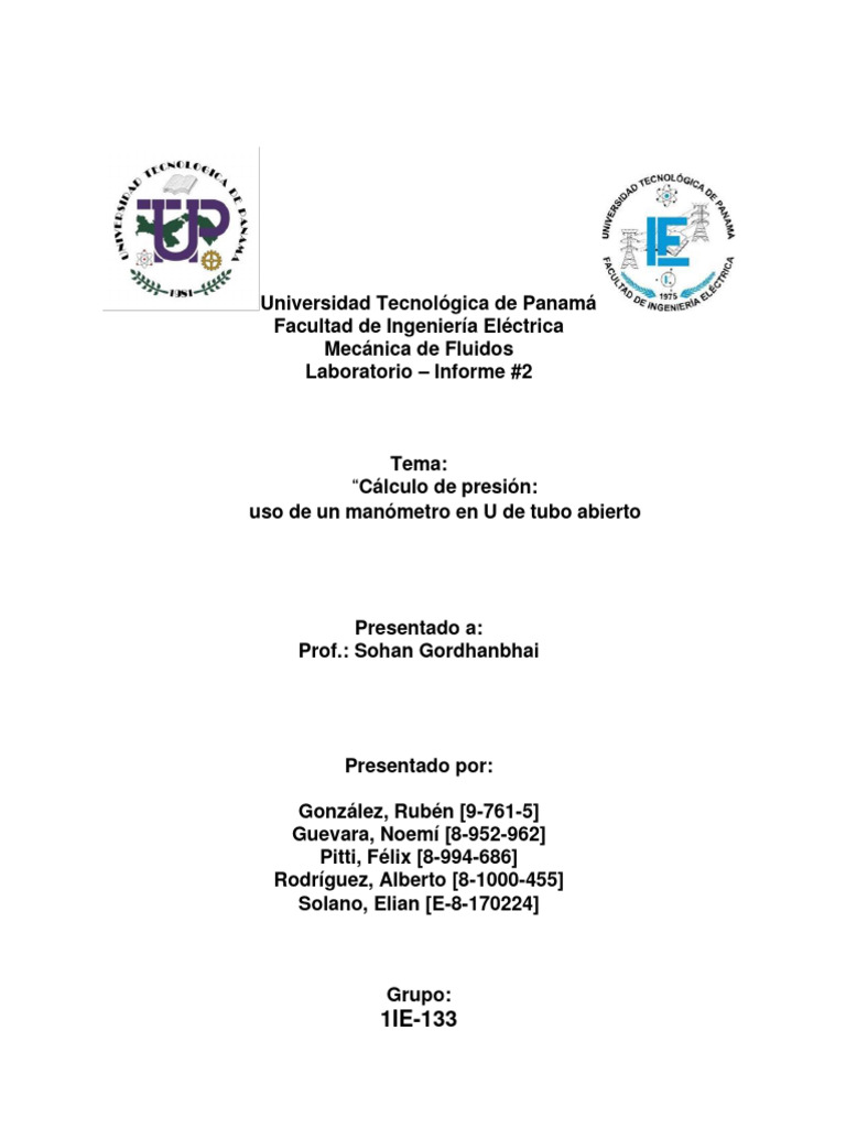 1ie133 C Lab2 RG Jar JNG JFP Jes | PDF | Presión | Pascal (Unidad)