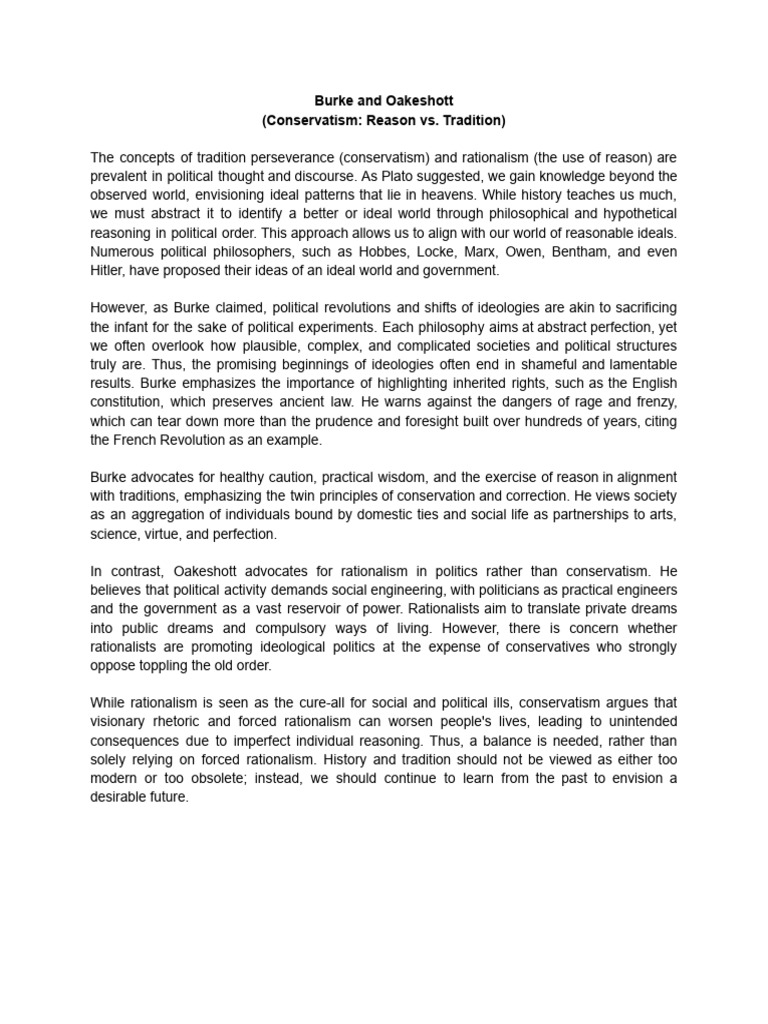 Chapter Review 10 - Burke and Oakeshott (Conservatism: Reason vs ...