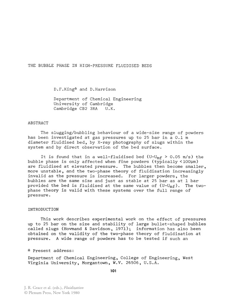The Bubble Phase in High-Pressure Fluidised Beds New | Download Free PDF | Process Engineering ...
