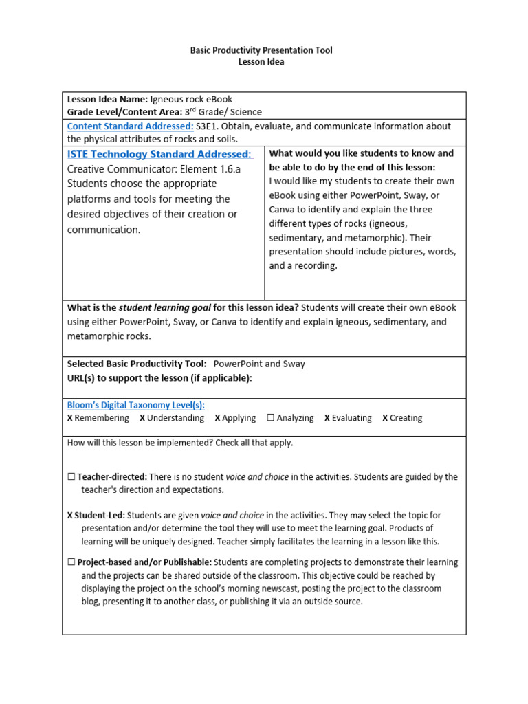 bpts basic productivity tools lesson idea template | PDF | Rock (Geology) | Learning