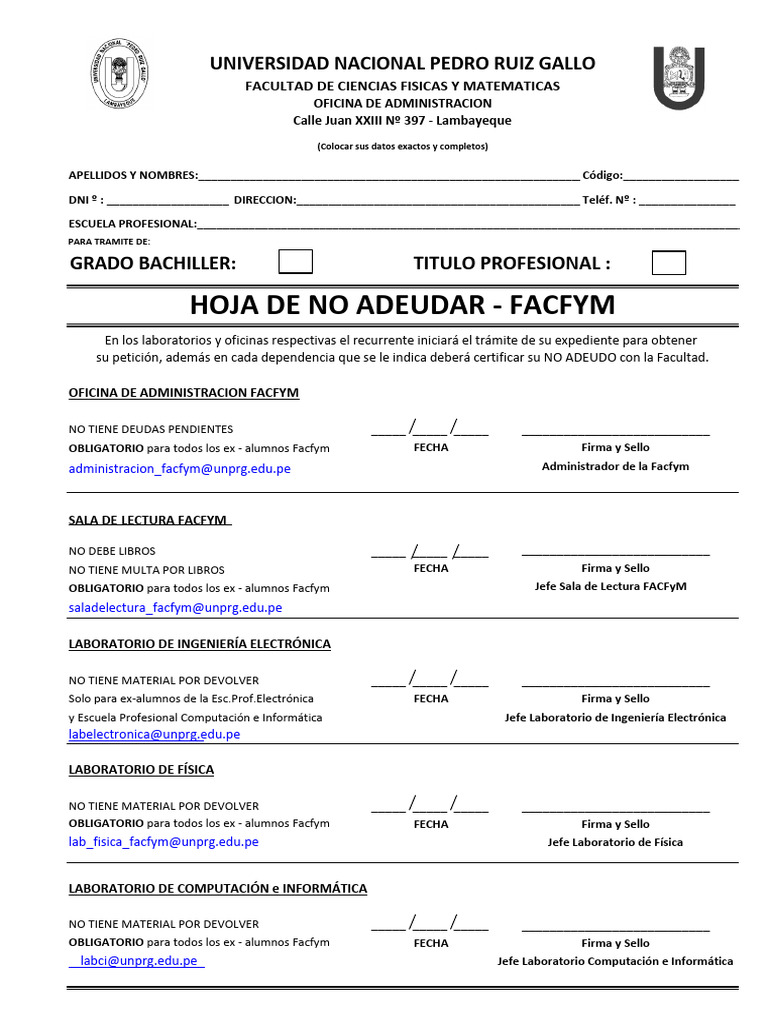 3 Hoja No Adeudar Unprg - Administración | PDF | Ingeniería