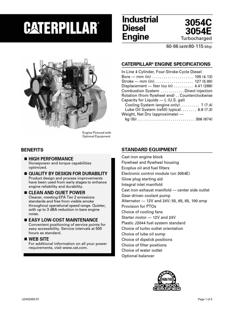 CAT 3054C Engine Specification | PDF | Diesel Engine | Horsepower