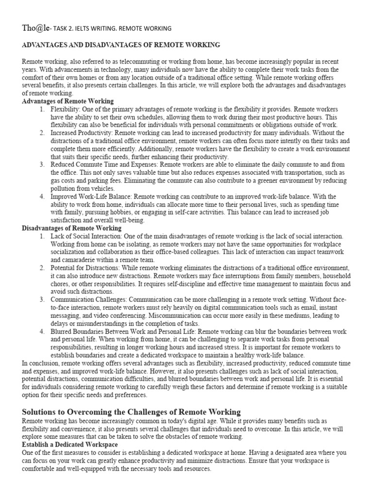 Advantages and Disadvantages of Remote Working | Download Free PDF ...