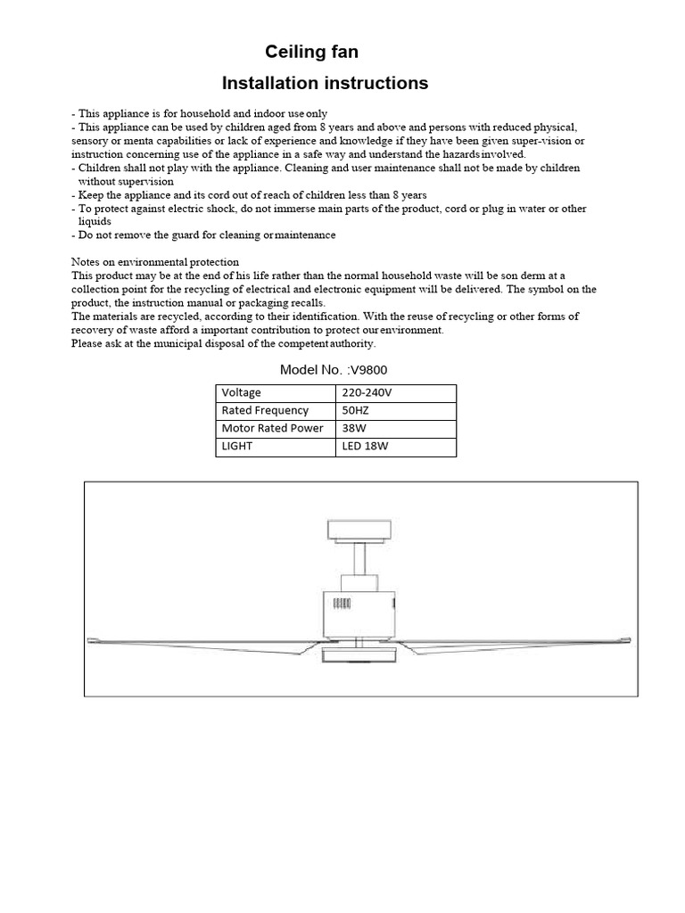 Ceiling Fan Installation Instructions | PDF | Screw | Electrical Connector