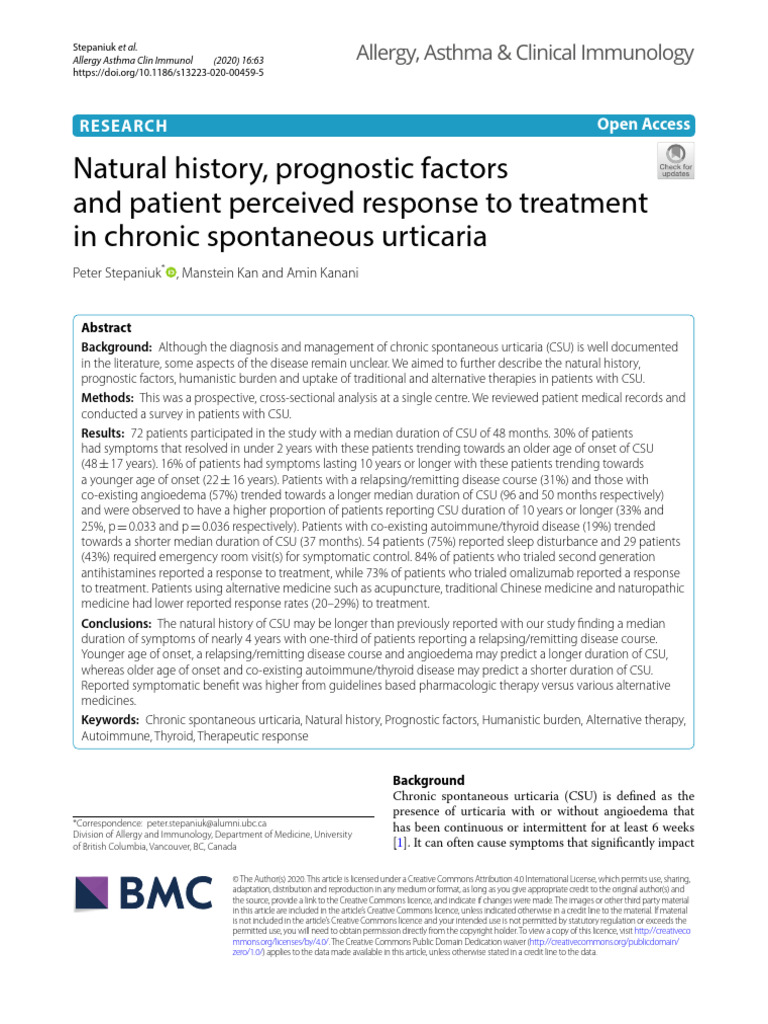 Natural History, Prognostic Factors and Patient Perceived Response To Treatment in Chronic ...