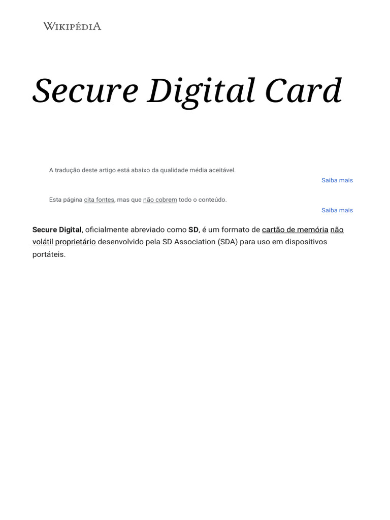 Secure Digital Card - Wikipédia, A Enciclopédia Livre | PDF ...