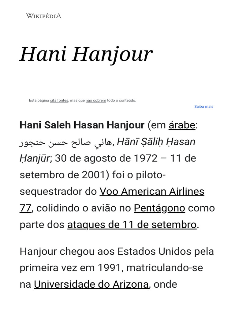Hani Hanjour - Wikipédia, A Enciclopédia Livre | PDF | Aviação ...