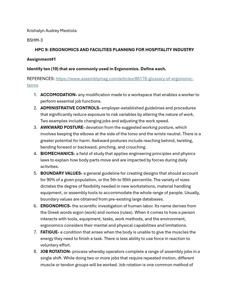 Assignment#1-HPC9-Mestiola, Krishalyn Audrey | PDF | Human Factors And Ergonomics