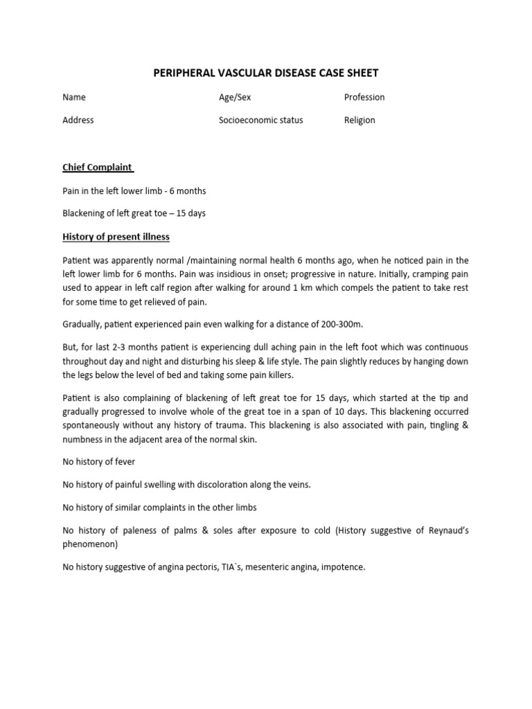 Case Sheet - PVD | PDF | Pulse | Pain