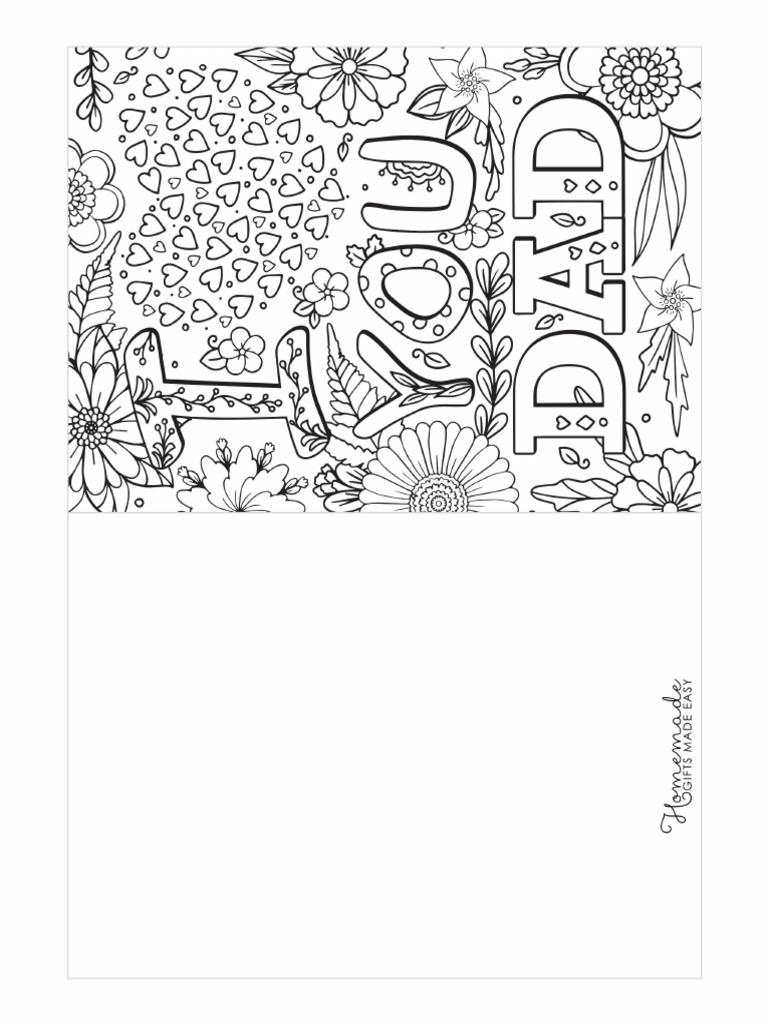 Printable Fathers Day Cards To Color Love You Dad Doodle | PDF
