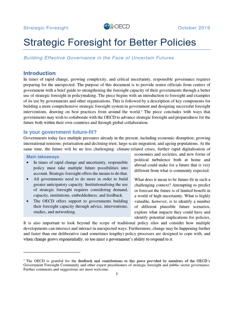 Strategic Foresight for Better Policies | PDF | Policy | Governance