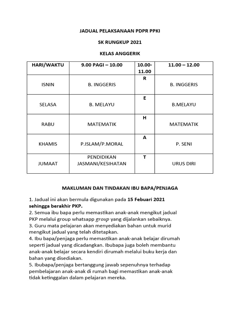 Jadual Waktu PKP(terbaru) | PDF