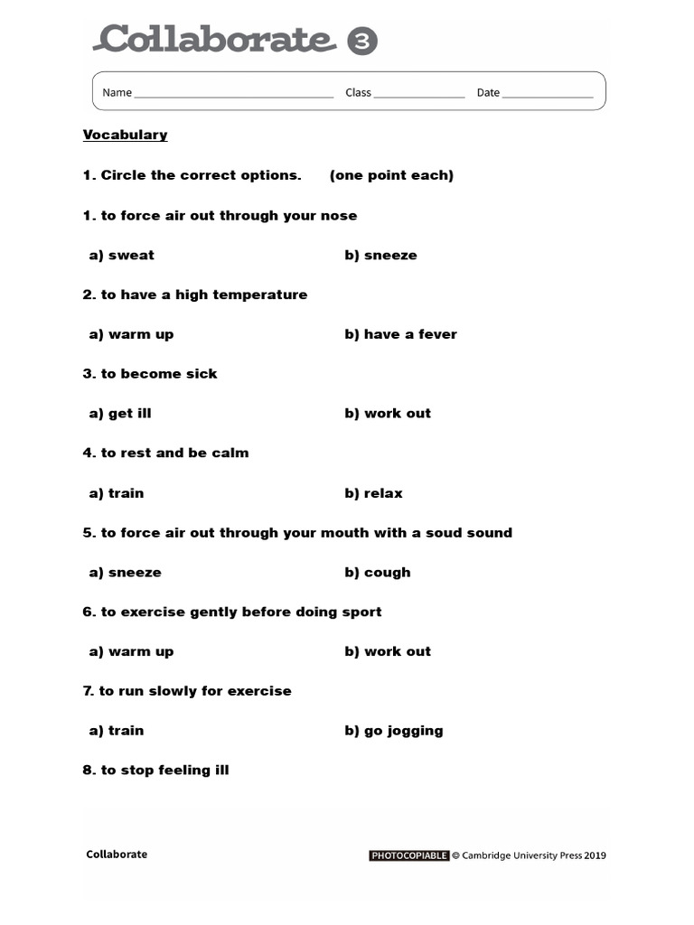 Vocabulary Practice for Health Terms | PDF | Dieting | Determinants Of ...