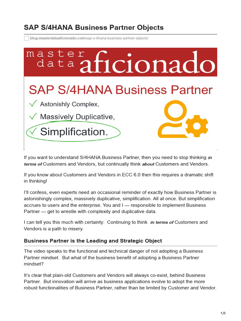 SAP S4HANA Business Partner Objects | PDF | Computer Science ...