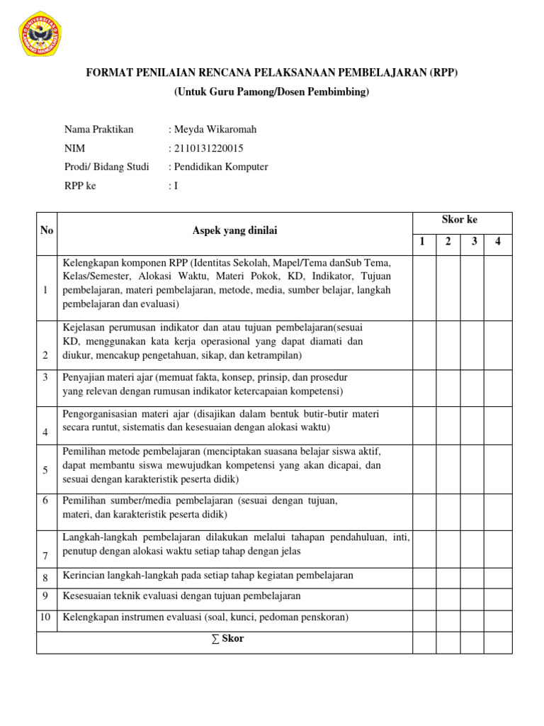 Format Penilaian RPP - Fix | PDF