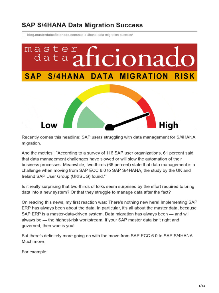 SAP S4HANA Data Migration Success | PDF | Data | Enterprise Resource ...