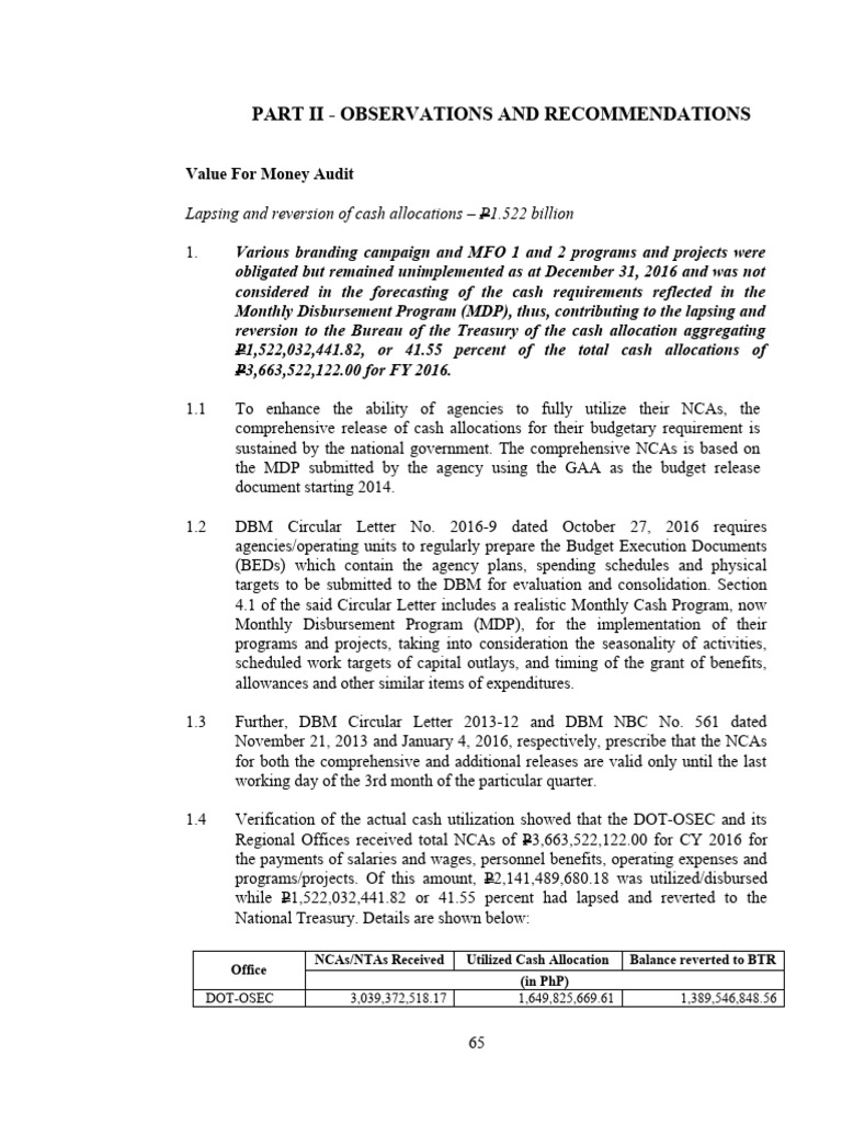 09-DOT2016 Part2-Observations and Recomm | PDF | Payroll | Deposit Account