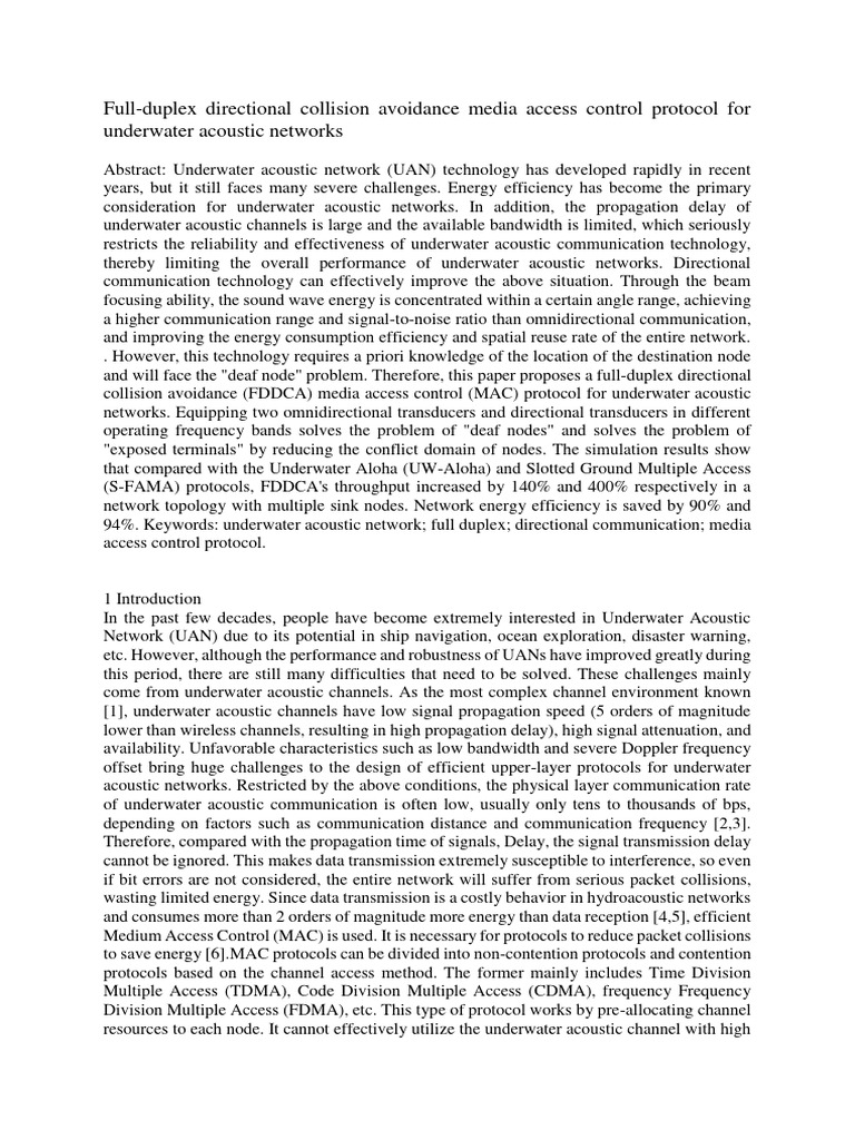 Full-Duplex Directional Collision Avoidance Media Access Control Protocol For Underwater ...