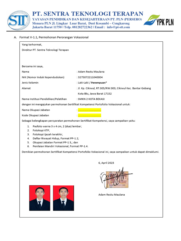 Formulir Pendaftaran PLN Adam | PDF