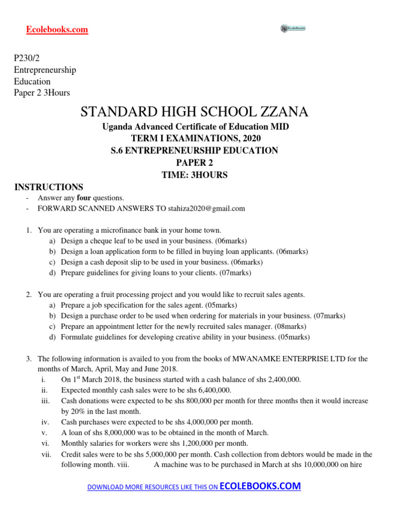 S.6 Ent 2 Revision Past Papers | Download Free PDF | Credit | Finance & Money Management