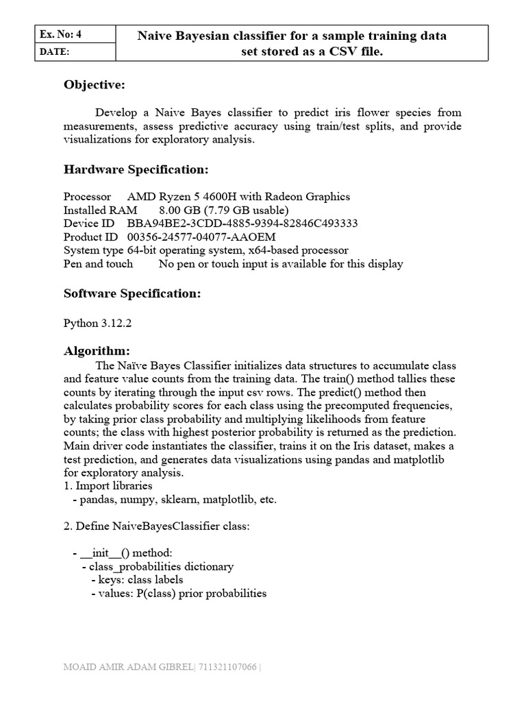 Naive Bayes Classifier for Iris Species | PDF | Statistical ...
