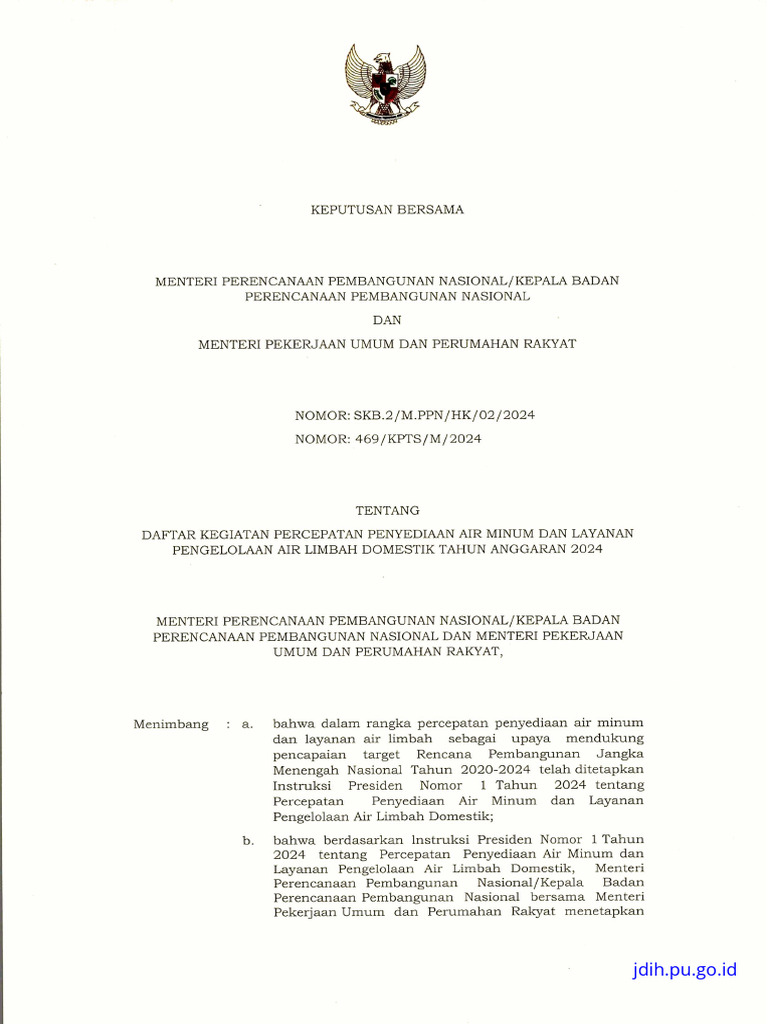 Kepmen PUPR No.469 Tahun 2024 - Daftar Kegiatan Percepatan Penyediaan Air Minum Dan Layanan ...
