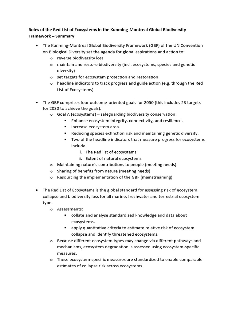 Roles of The Red List of Ecosystems in The Kunming-Montreal Global ...