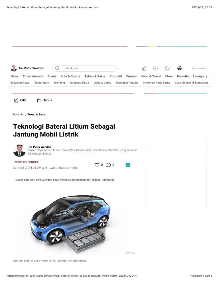 Teknologi Baterai Litium Sebagai Jantung Mobil Listrik | PDF