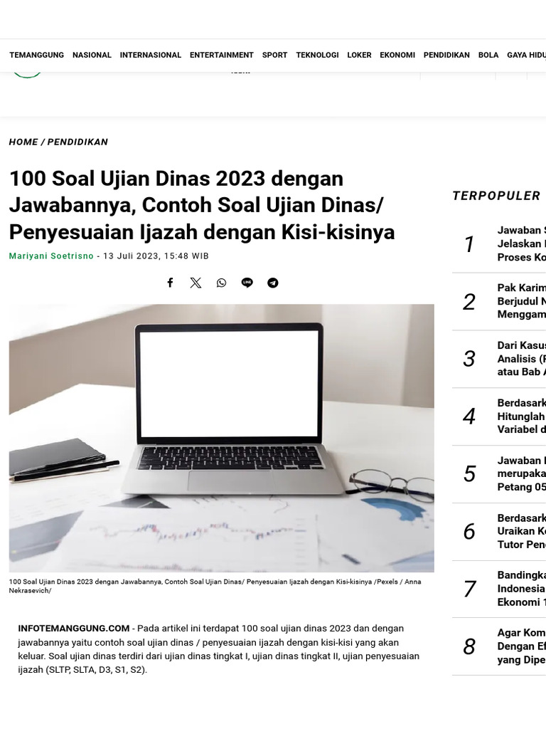 Soal Ujian Dinas 2023 dan Jawabannya | PDF