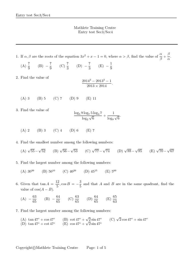 Smo Senior r1 2014 MTC - s3 - 4 Entry Test | PDF | Square Root | Triangle