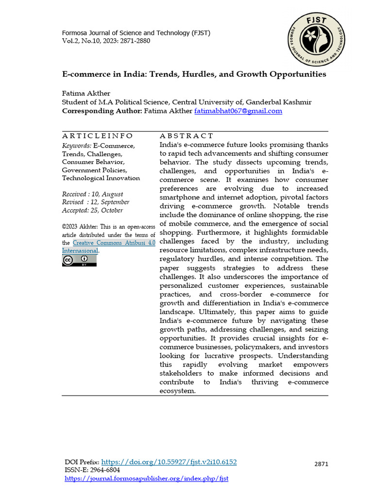 2871-2880 Fatima+Akhter E-commerce+in+India+Trends,+Hurdles,+and+Growth+Opportunities | PDF | E ...