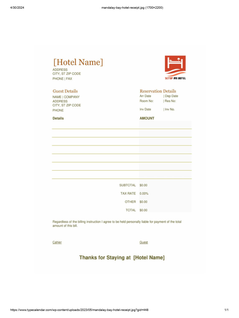 Mandalay Bay Hotel Receipt Image | PDF
